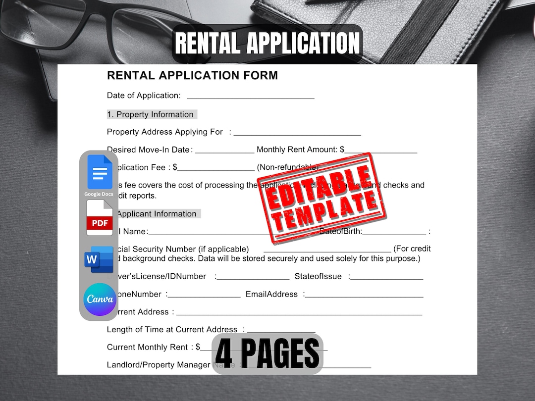 Rental Application Form Template | Tenant Screening Document | Editable Tenancy Application Form ...