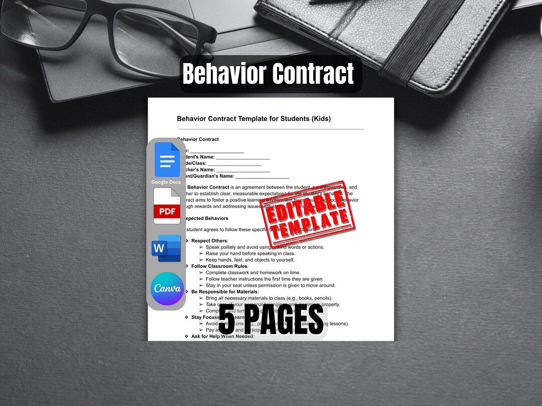 Behavior Contract Template for Students and Kids | Editable Student ...