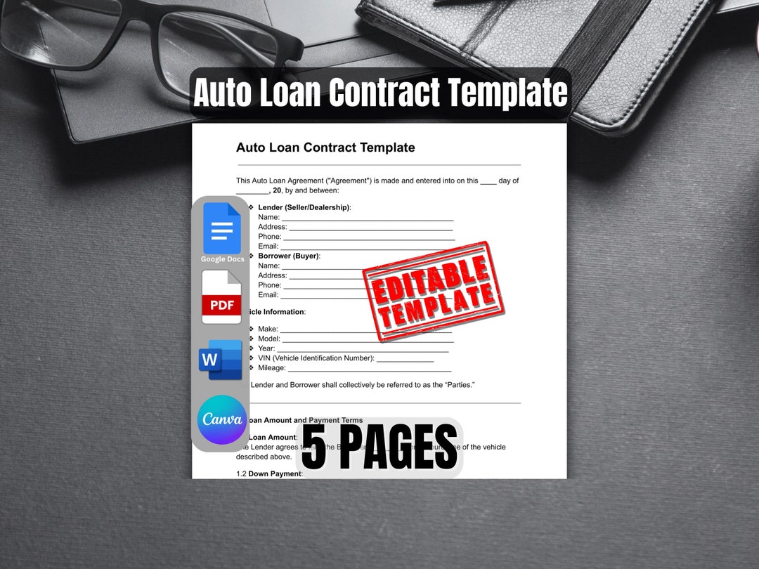 Auto Loan Agreement Template | Car Loan Contract Template ...