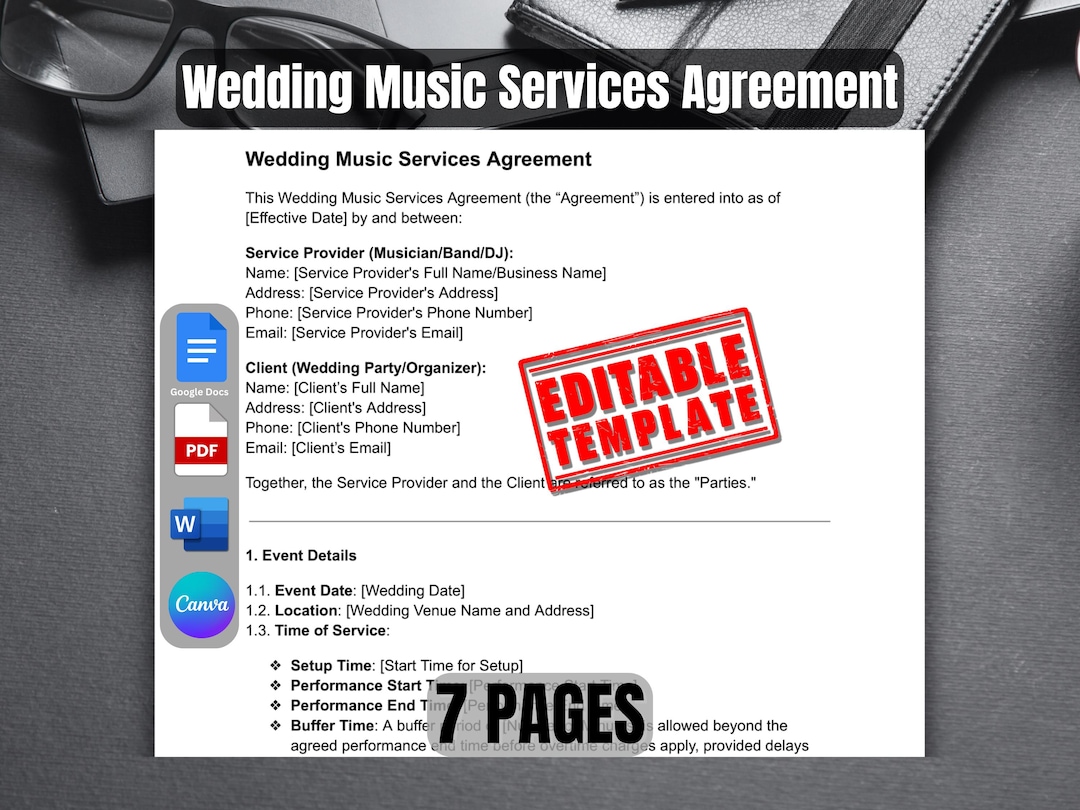 Wedding Music Services Agreement Template for DJ, Band, Musician ...
