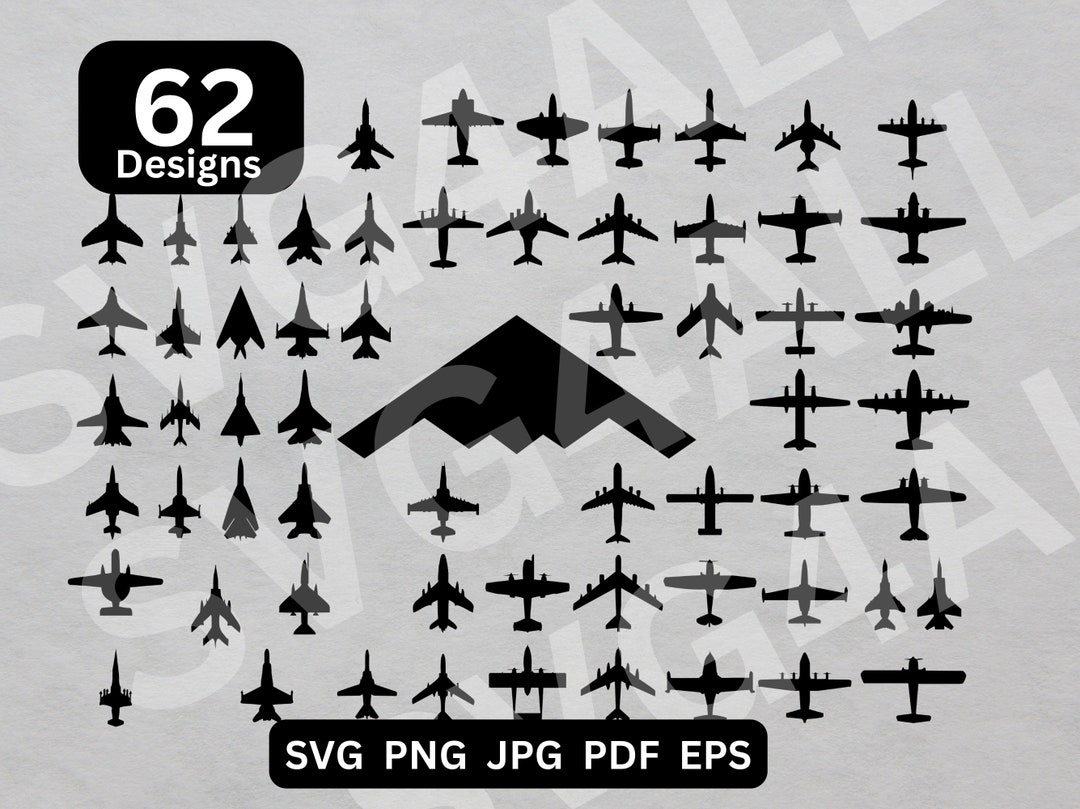 Military Aircraft Silhouette SVG Bundle, Fighter Jet Clipart, Army ...
