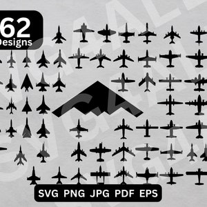 Military Aircraft Silhouette SVG Bundle, Fighter Jet Clipart, Army ...