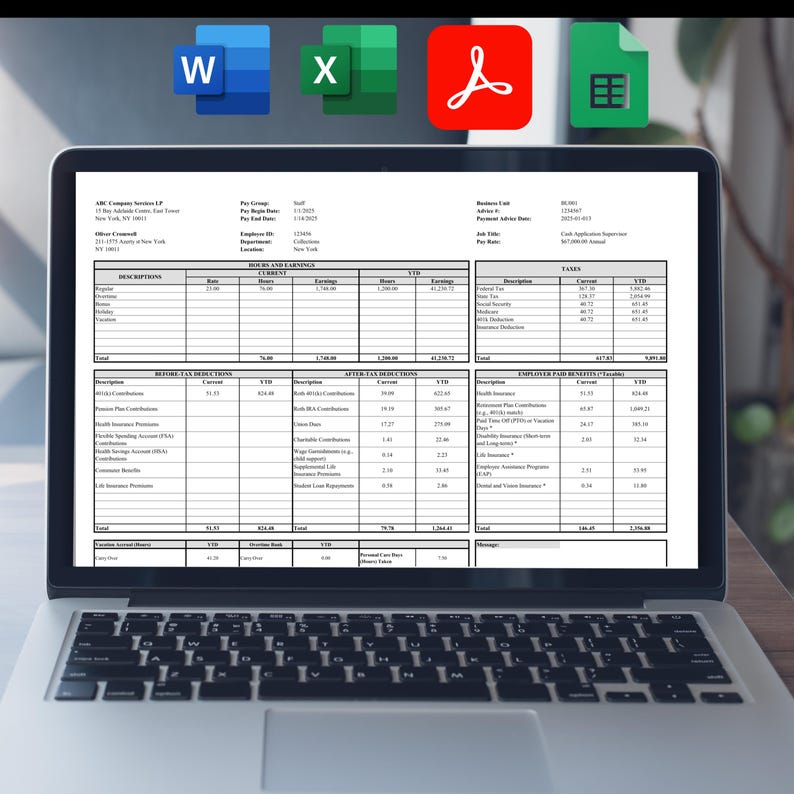 Pay Stub Template, Paystub Template for Business, Contractor and ...