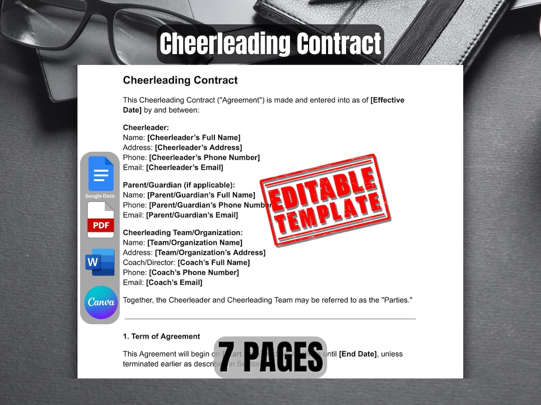 Cheerleading Contract Template | Cheer Contract Template Canva | Sample ...