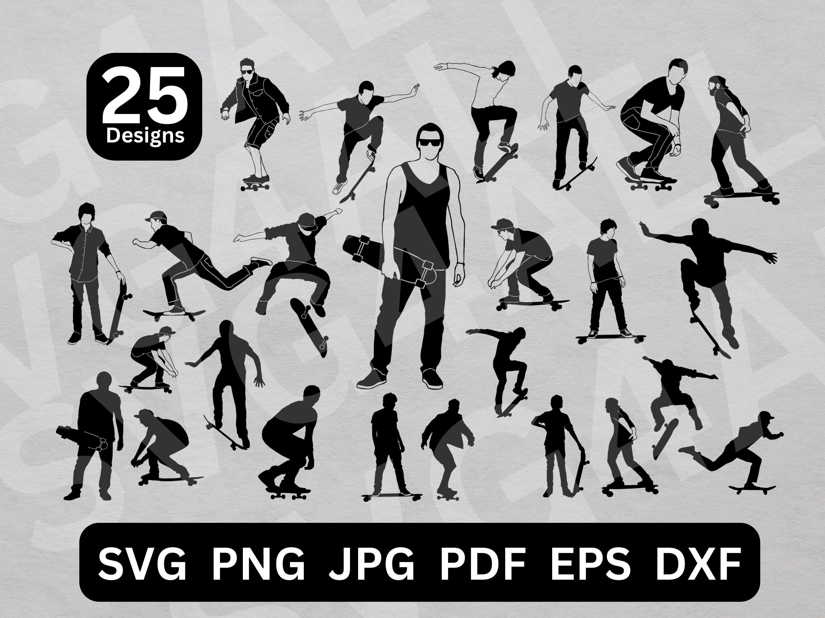 Skater SVG Png Pdf Eps Dxf, Skater Bundle, Skateboarder Art ...