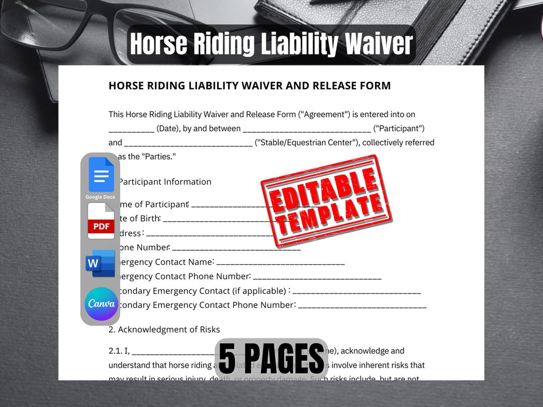Horse Riding Liability Waiver Template | Equine Liability Waiver ...