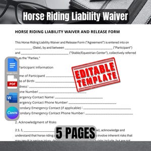 Horse Riding Liability Waiver Template | Equine Liability Waiver ...