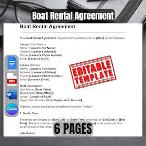 Boat Rental Agreement Template | Boat Lease Template | Boat Rental ...
