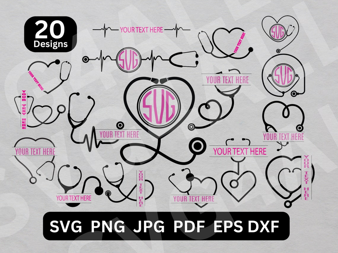 Stethoscope Split Monogram SVG Bundle, Nurse SVG, Stethoscope Heart ...