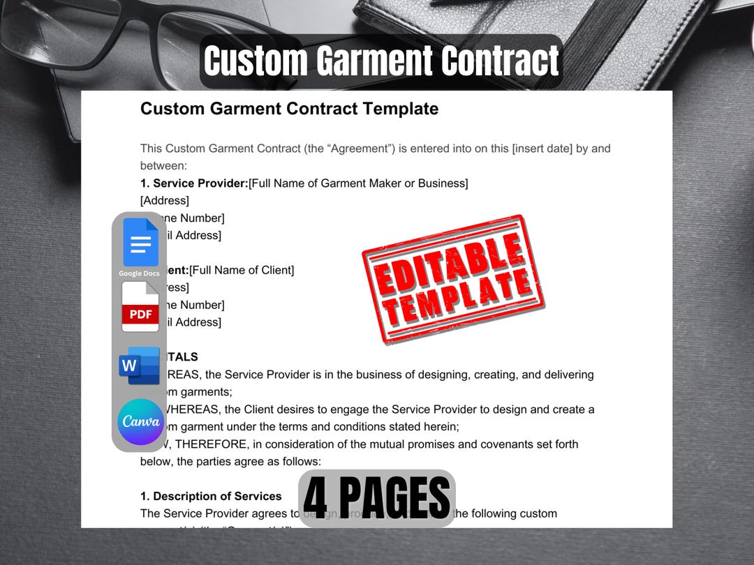 Custom Garment Contract Template | Tailor Clothing Agreement | Editable ...