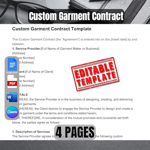 Custom Garment Contract Template | Tailor Clothing Agreement | Editable ...