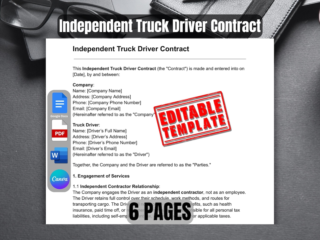 Independent Truck Driver Contract Template | Trucking Agreement for ...