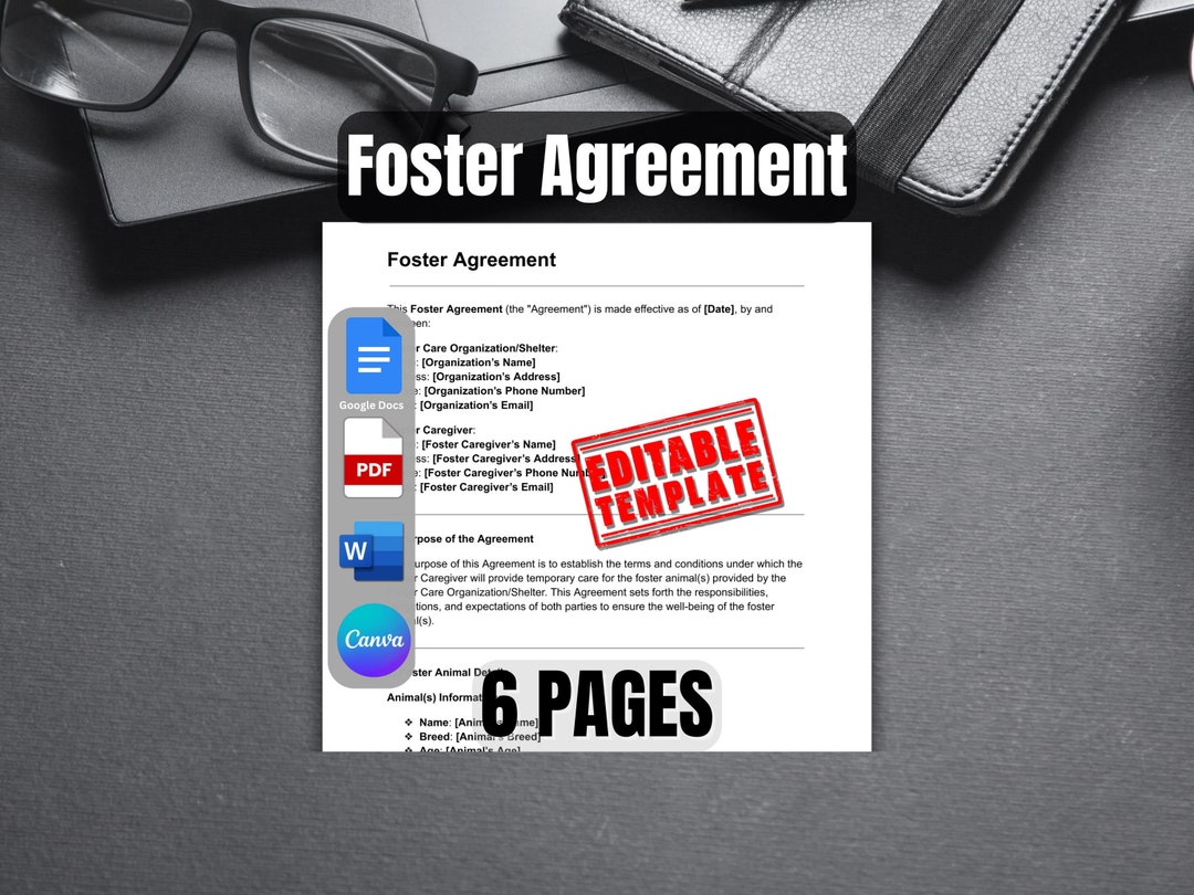 Foster Agreement Template | Editable Pet Fostering Contract | Foster ...