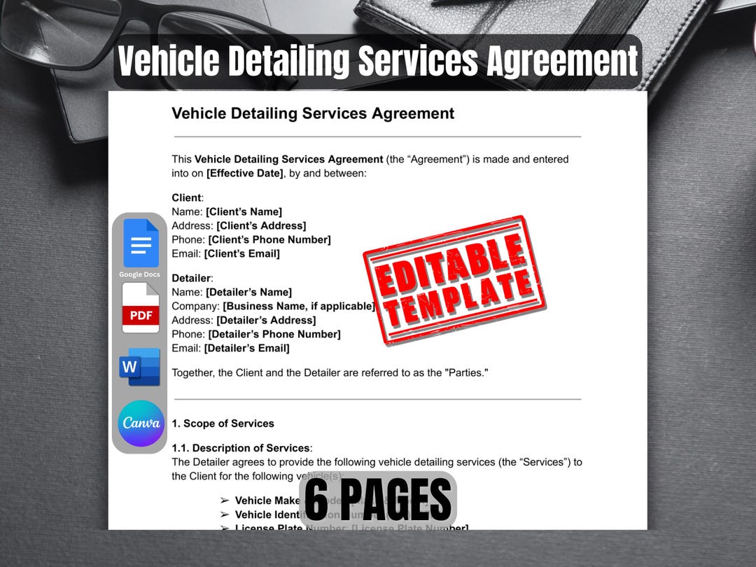 Vehicle Detailing Services Agreement Template | Car Detailing Service ...