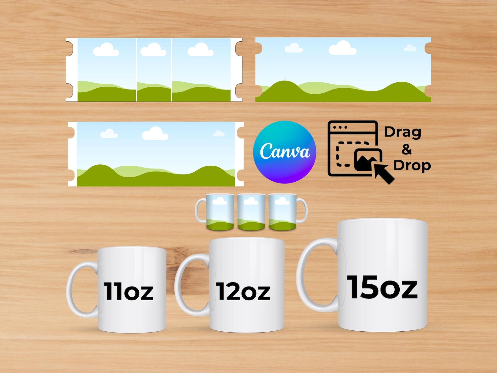 Mug Wrap Template for Sublimation + FREE Mugs Mockups | 11oz, 12oz and ...