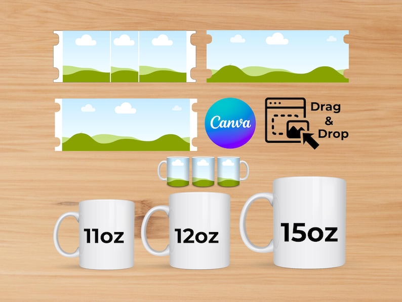 Mug Wrap Template for Sublimation + FREE Mugs Mockups | 11oz, 12oz and ...