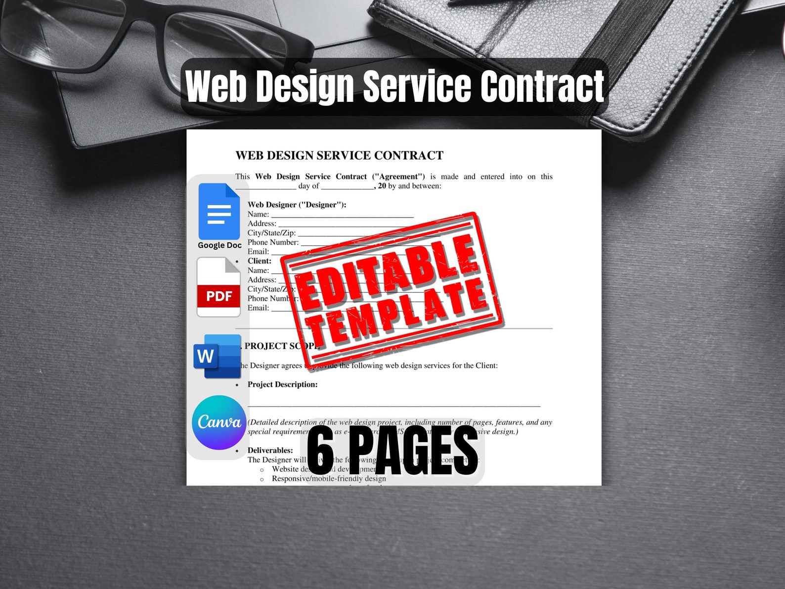 Web Design Service Contract Template Word Doc PDF CANVA | Printable ...