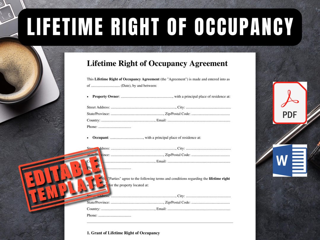 Lifetime Right of Occupancy Agreement Word and PDF | Lifetime Right of ...
