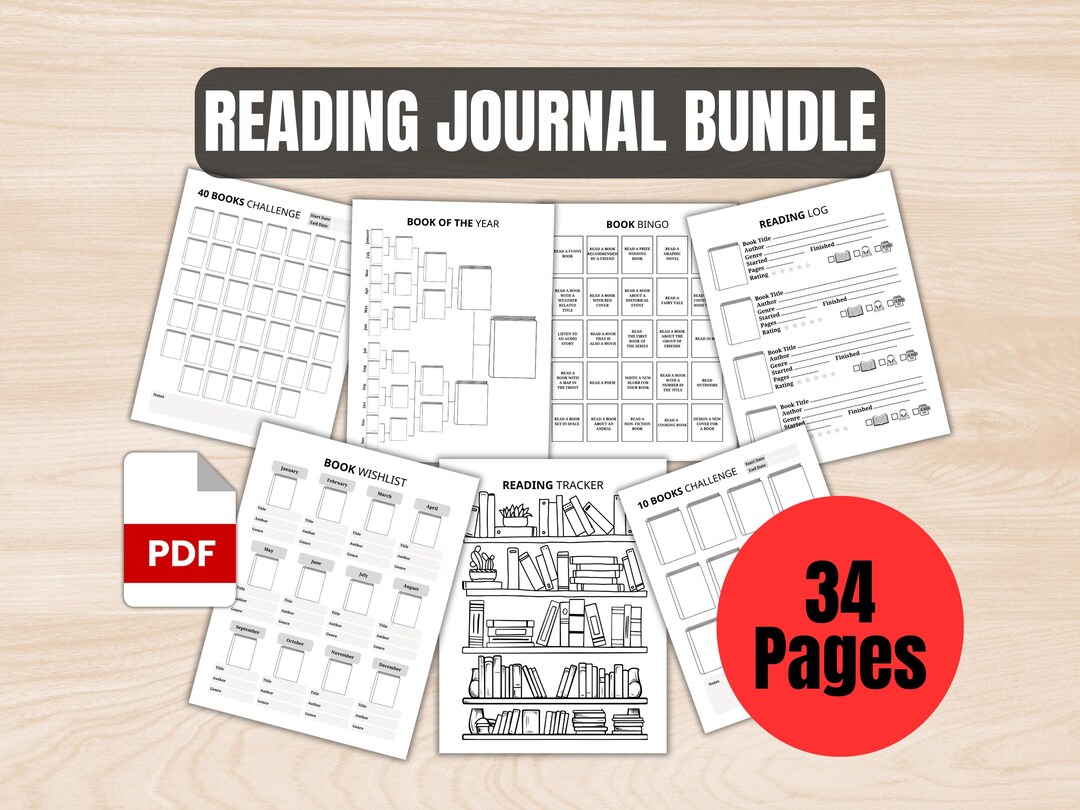 Book Reading Journal Printable Bundle Format 8.5x11, A4 and A5 ...