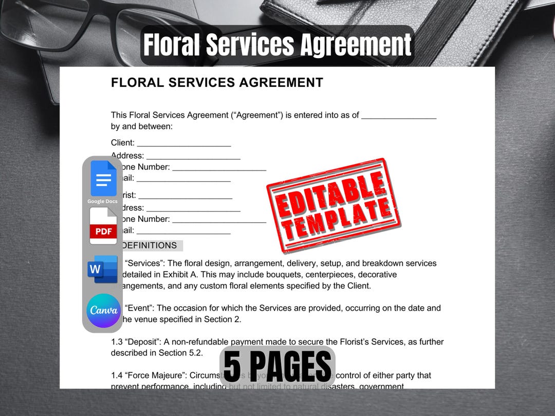 Floral Services Agreement Template | Florist Contract | Event Flower ...