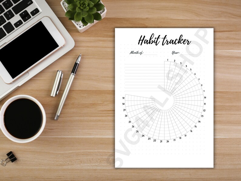 Habit Tracker Printable Year in Pixels - Track 10 Daily Habits Monthly ...