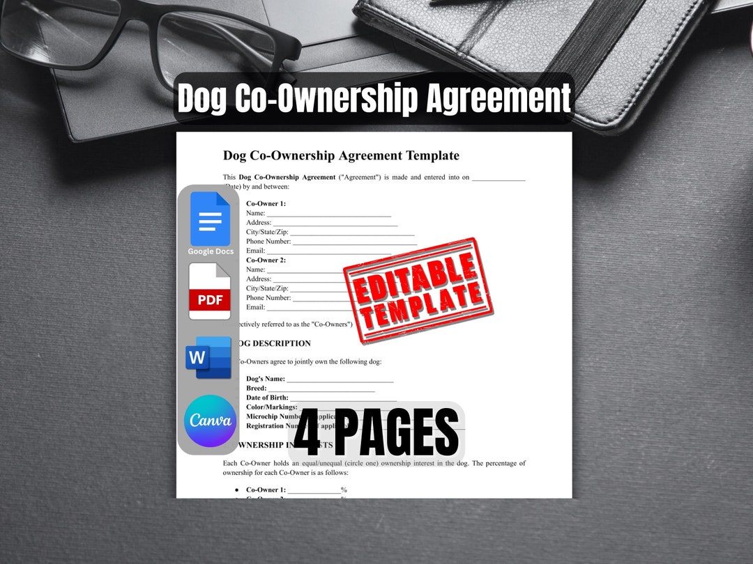 Dog Co-ownership Agreement Template Word Doc PDF CANVA | Printable ...