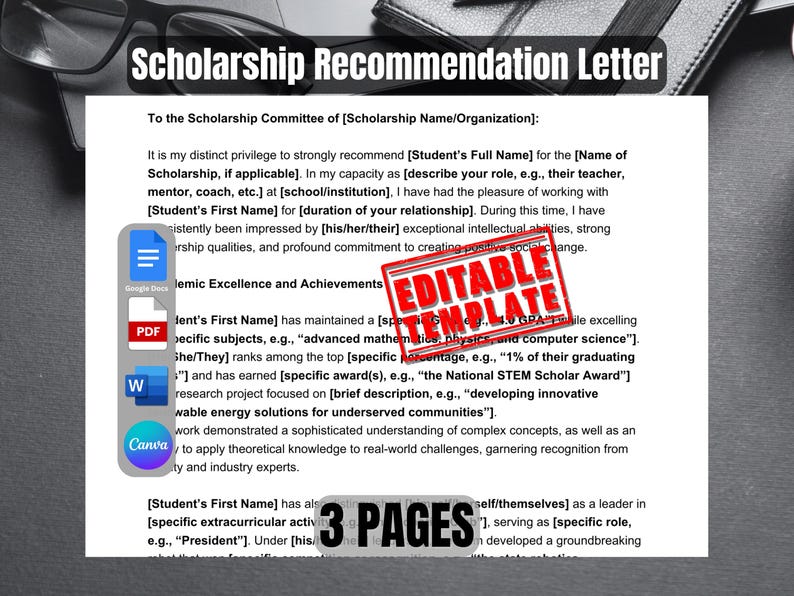 Scholarship Recommendation Letter Template | Editable Professional ...