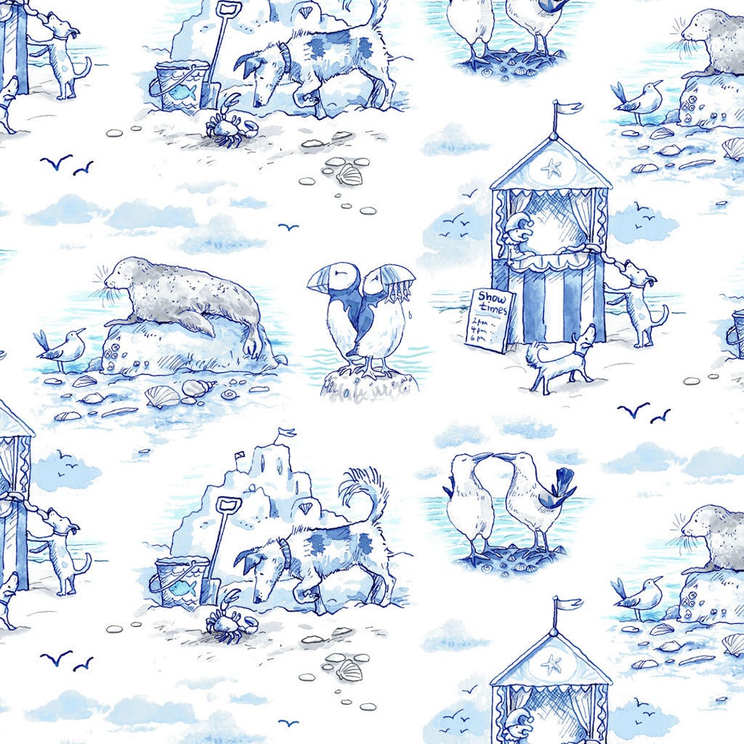 Clothworks Sandy Toes Y4044-90 Scenic Toile Blue - Etsy