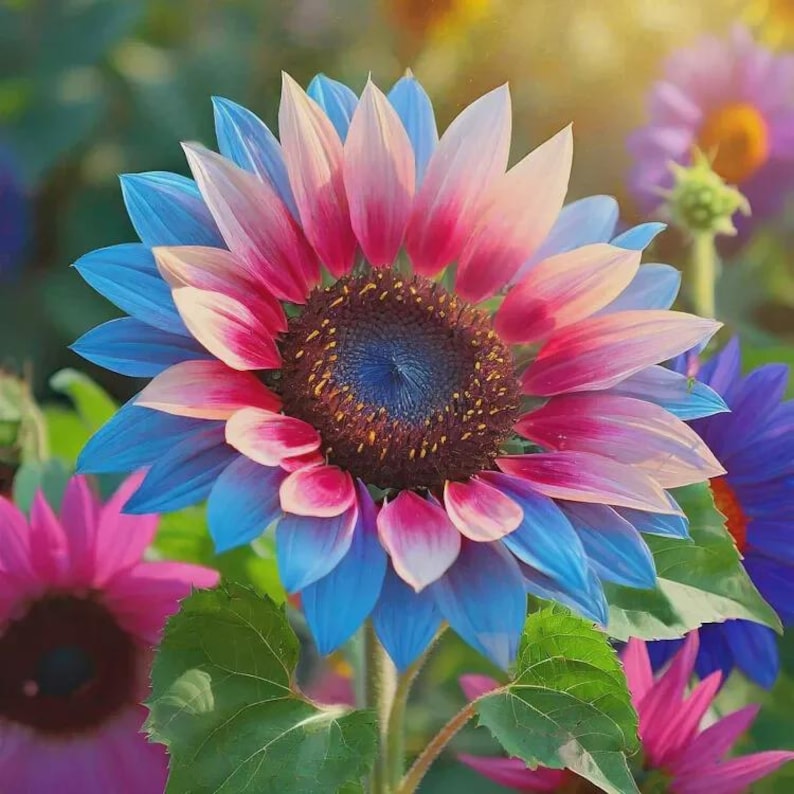 50pcs Rare Twin-blossom Blue Over Pink Sunflower Seeds | Unique ...