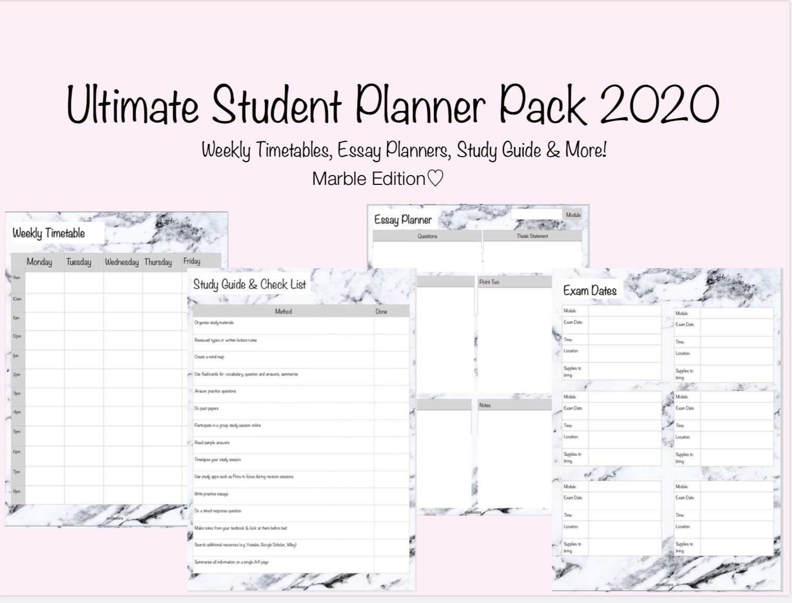 Ultimate Student Planner Pack 2020 (marble) - Etsy