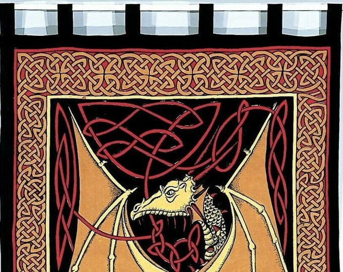 Red Celtic Dragon Curtain Single Panel, Irish Window Cover, Renaissance ...