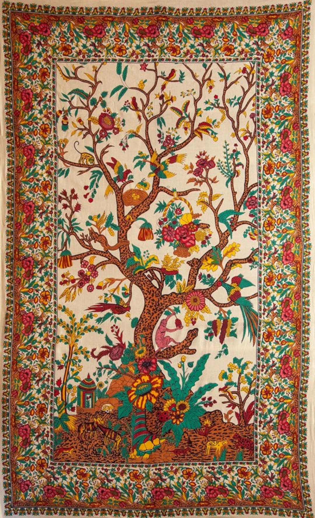 Red/orange Celtic Tree of Life Tapestry, Fabric Decor, Irish Bed Spread ...