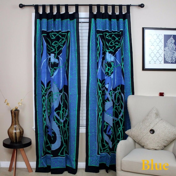 Blue Celtic Dragon Curtain Single Panel Irish Window Cover - Etsy