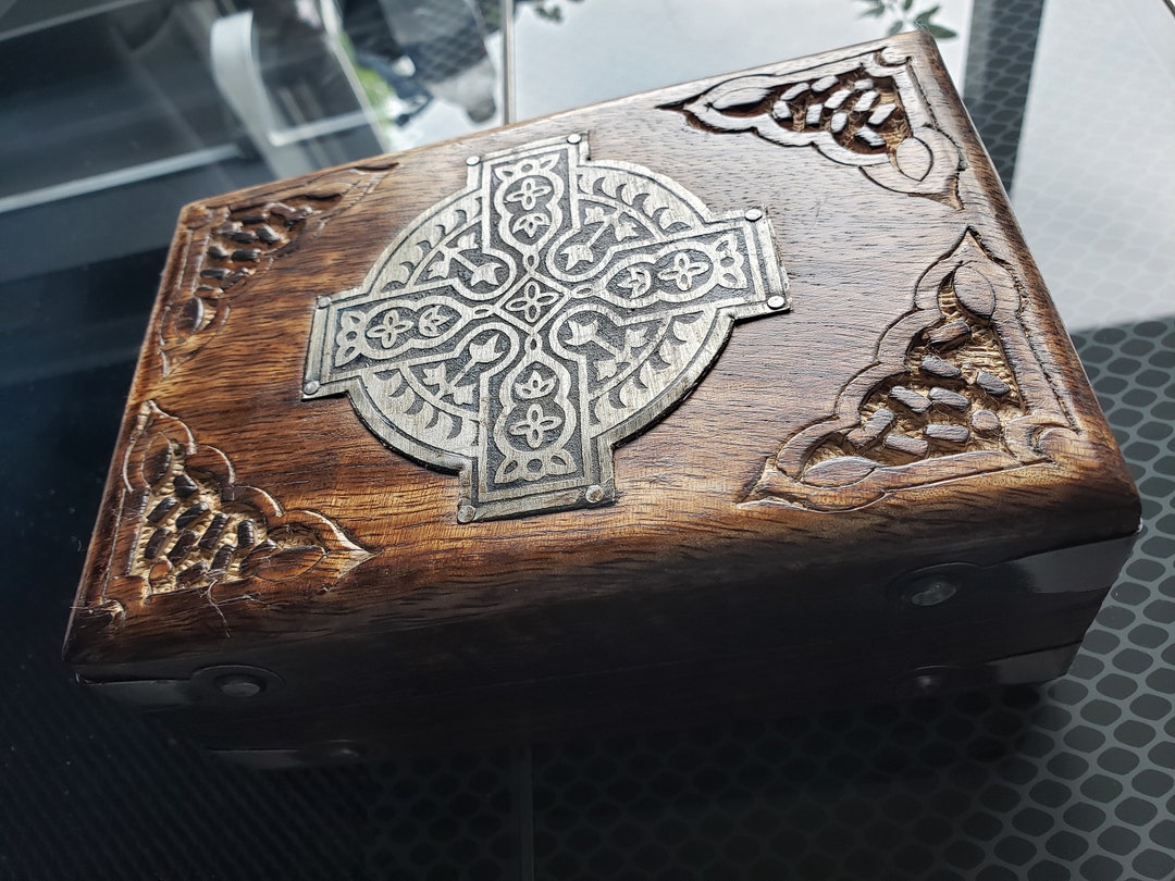 Metal Cross Wood Celtic Box, Irish Wooden Box, Renaissance Welsh ...