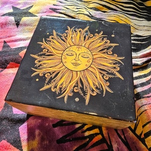 Celestial Sun Wood Box, Hippie Wooden Box, Square Colorful Keepsake Box ...