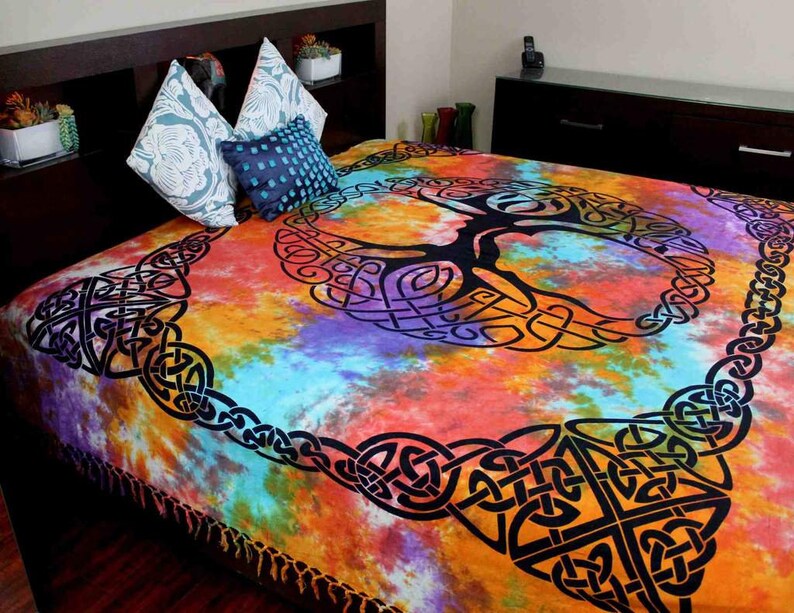Celtic Tree of Life Tapestry, Tie Dye, Irish Full Bed Spread ...