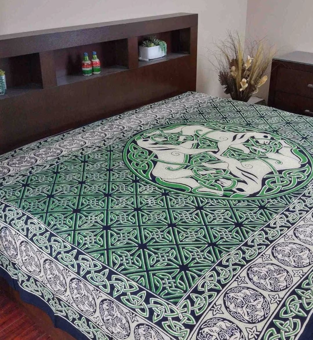 Celtic Horse Print Tapestry, Irish Twin Bed Spread, Renaissance ...