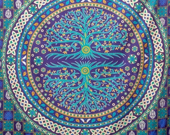 Blue Celtic Tree of Life Tapestry, Fabric Decor, Irish Bed Spread ...
