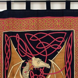 Red Celtic Dragon Curtain Single Panel, Irish Window Cover, Renaissance ...