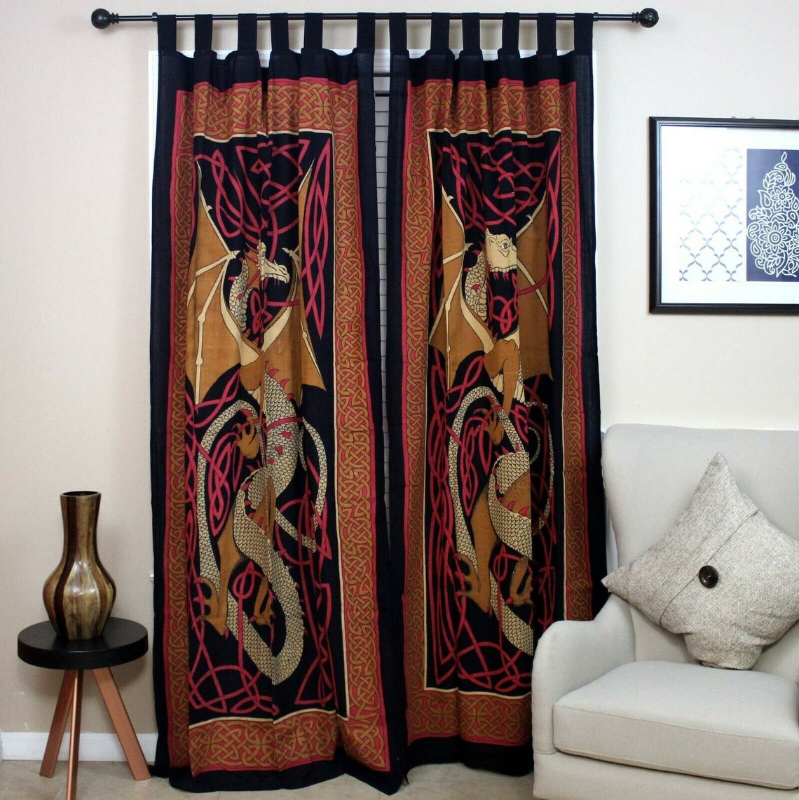 Red Celtic Dragon Curtain Single Panel Irish Window Cover - Etsy
