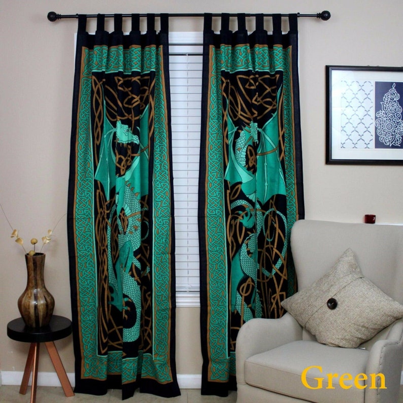 Green Celtic Dragon Curtain Single Panel Irish Window - Etsy