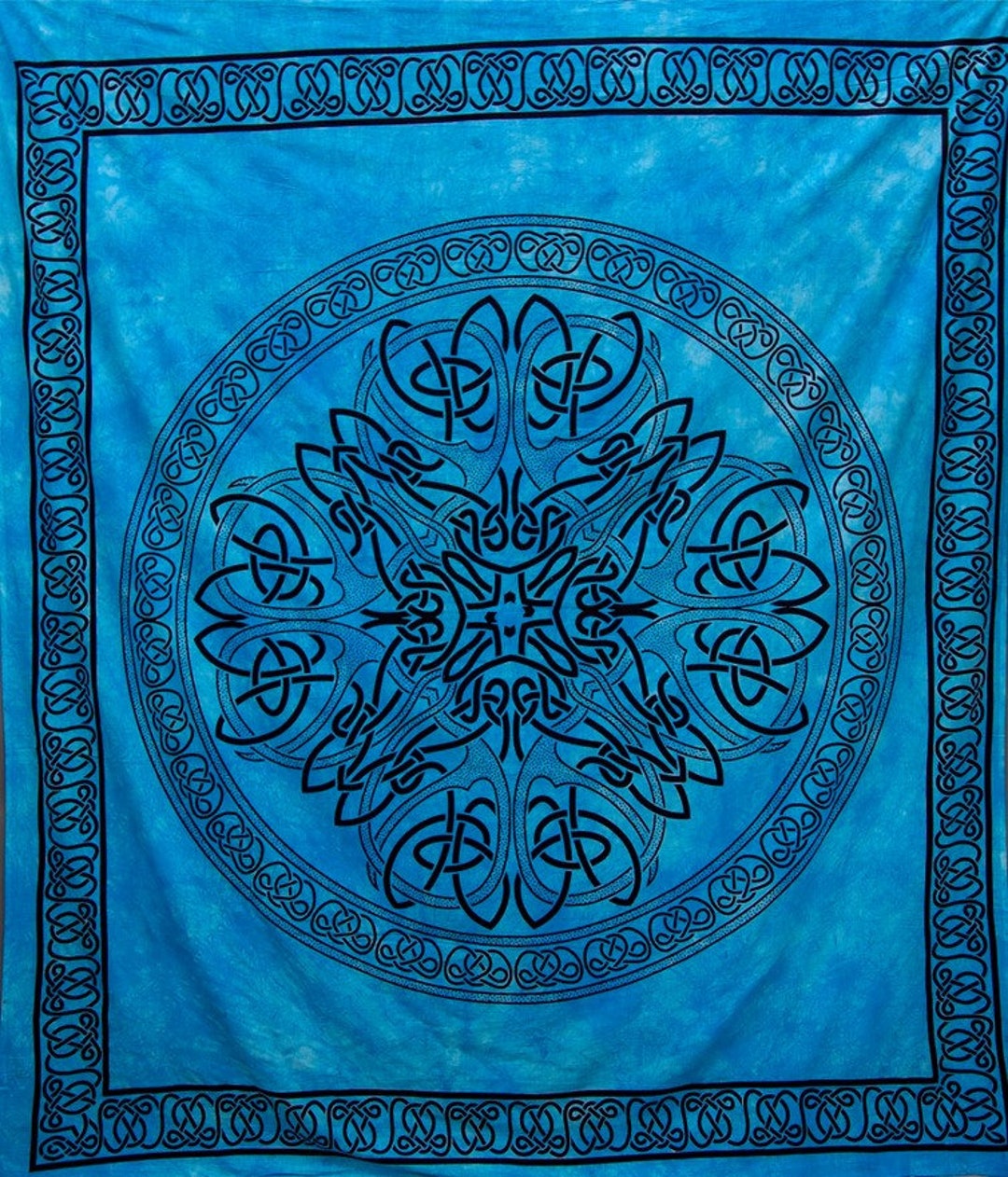 Blue Celtic Knot Tapestry, Blue Tie Dye, Irish Full Bed Spread ...
