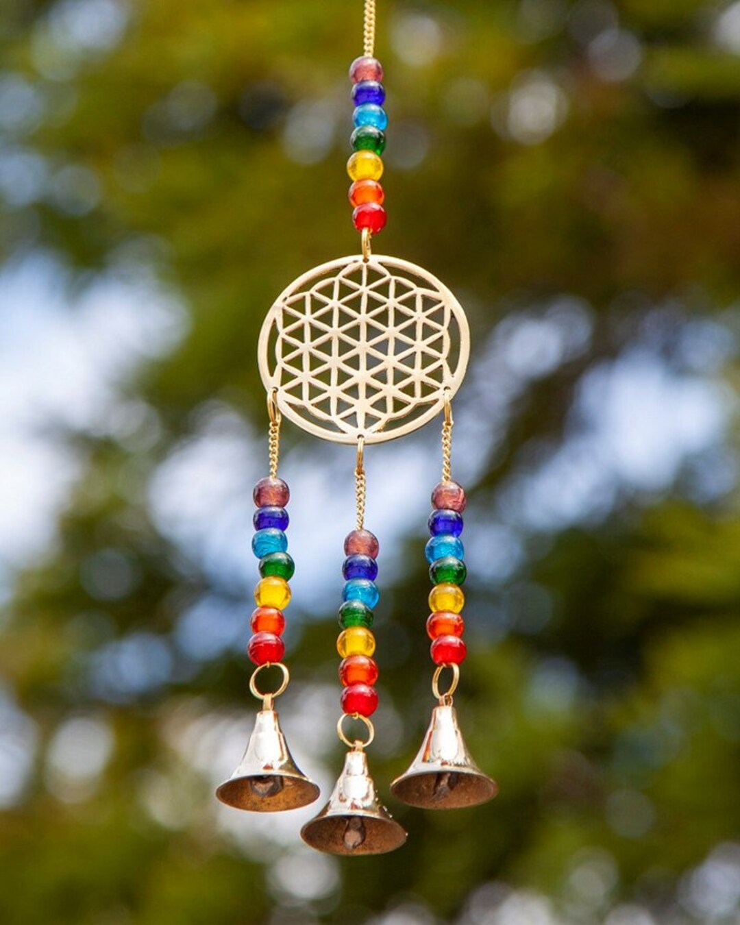 Metal Celtic Flower of Life Wind Chime, Irish Sun Catcher With Bells ...