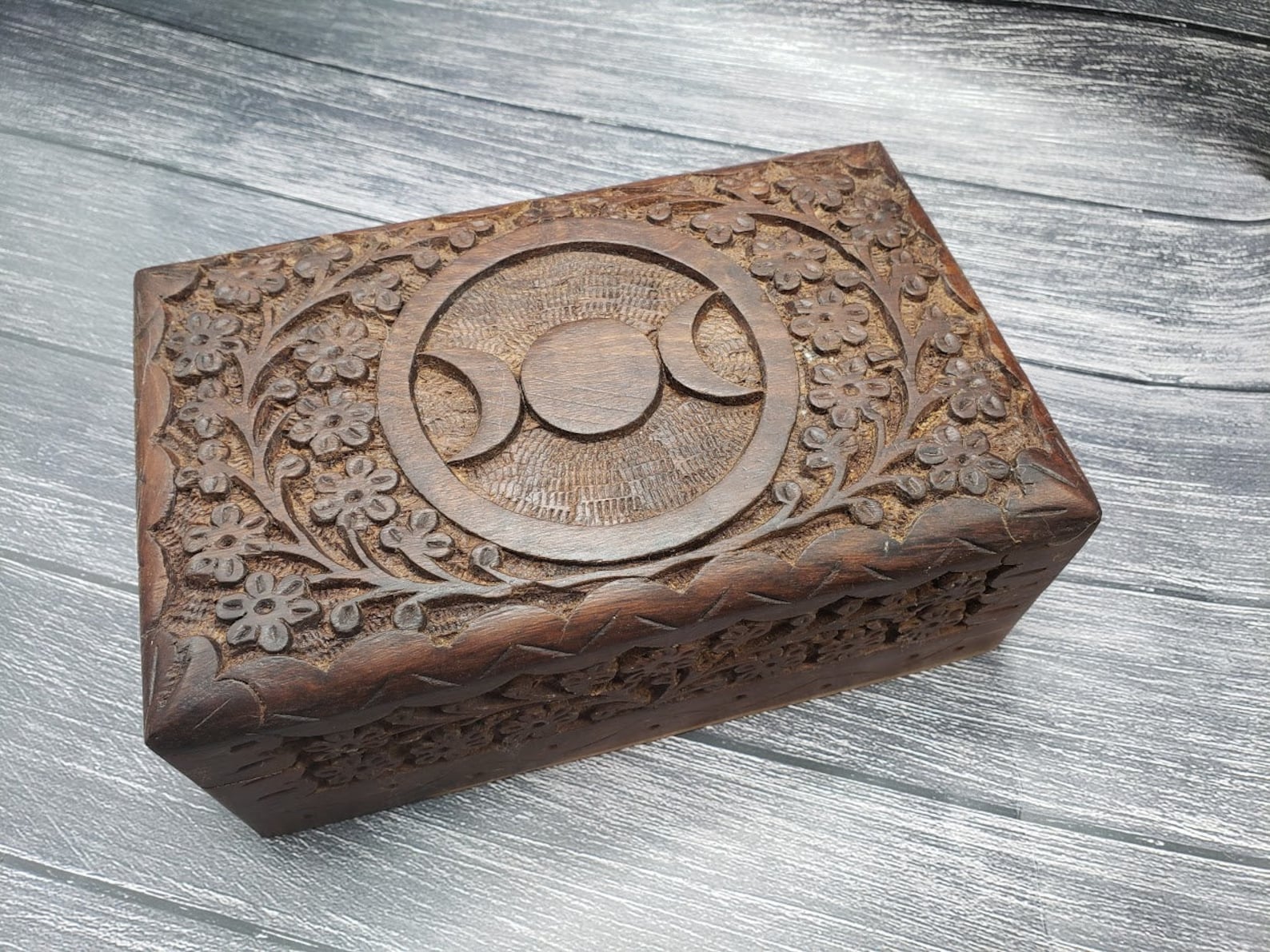 Triple Moon Wood Celtic Box Set, Irish Wooden Box, Welsh Keepsake, Hand ...