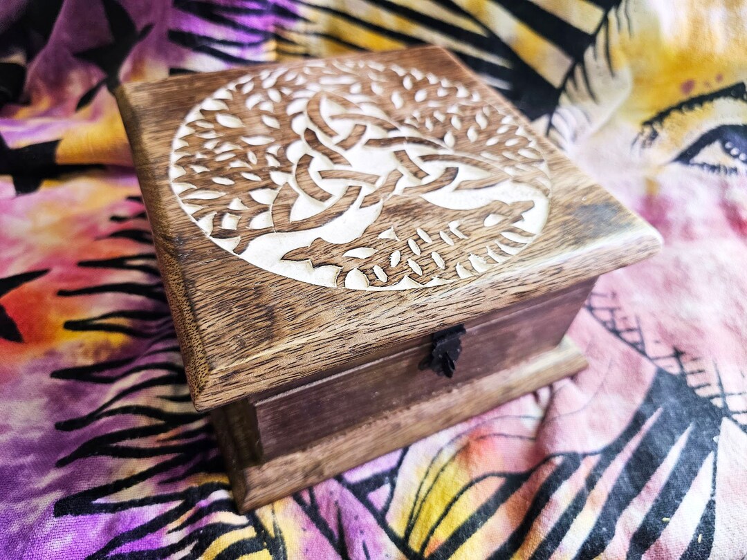 Tree of Life Wood Celtic Chest, Irish Wooden Latch Box, Renaissance ...