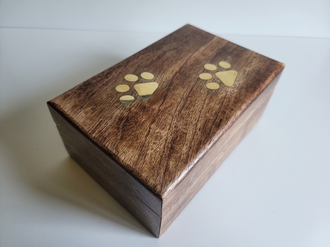 Paw Print Wood Box Metal Inlay, Animal Paw Wooden Box, Memorial ...