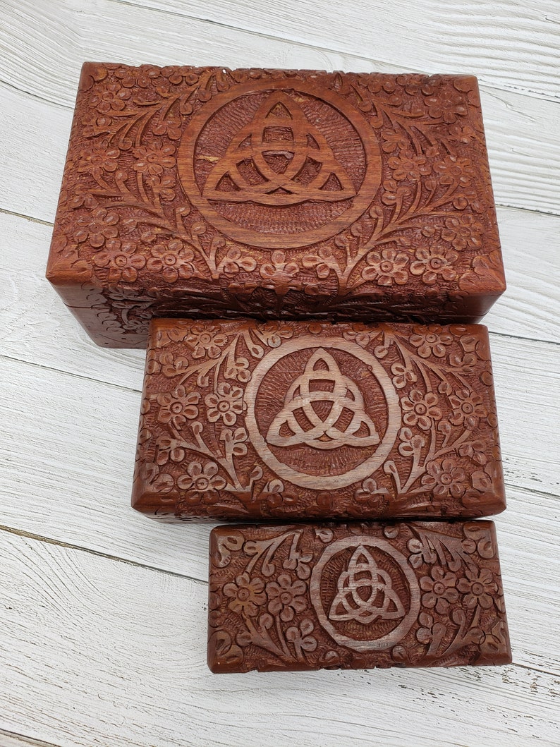 Triquetra Knot Wood Celtic Box Set Irish Wooden Box Welsh - Etsy
