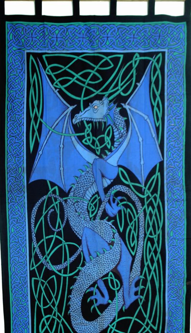 Blue Celtic Dragon Curtain Single Panel Irish Window Cover - Etsy