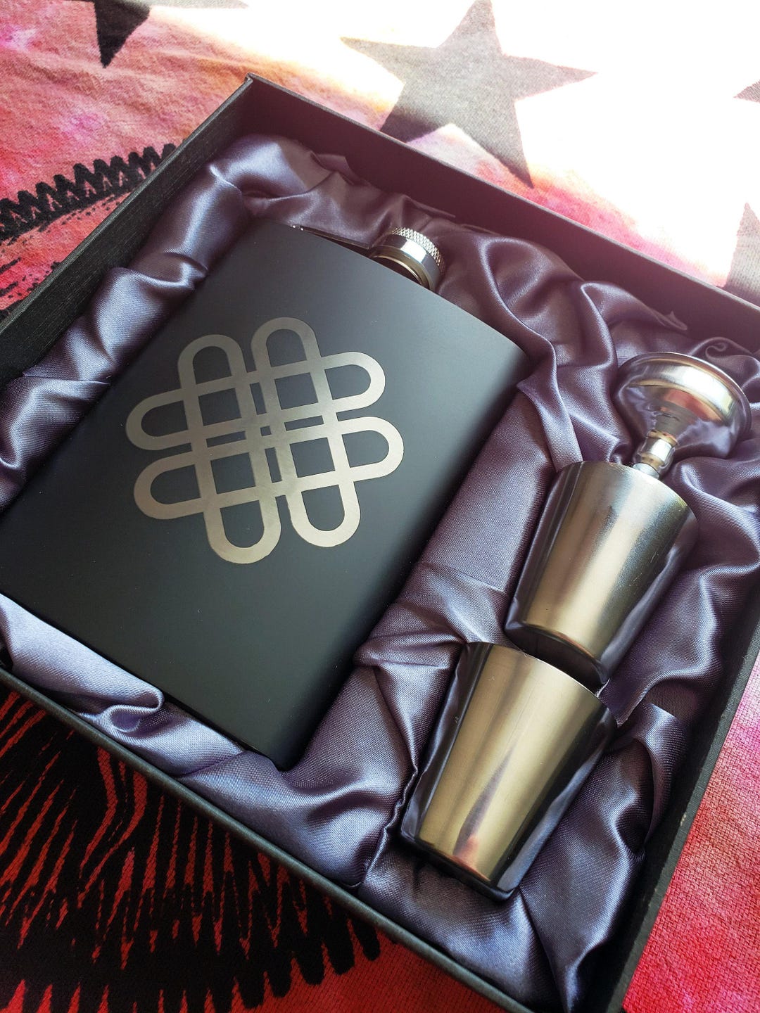 Black Celtic Knot Flask Set, 8oz Stainless Steel Irish Flask ...