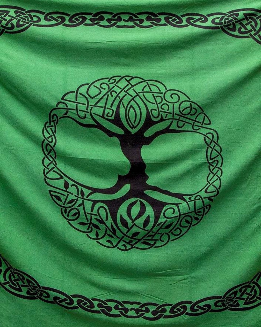 Green Celtic Tree of Life Tapestry, Irish Twin Bed Spread, Renaissance ...